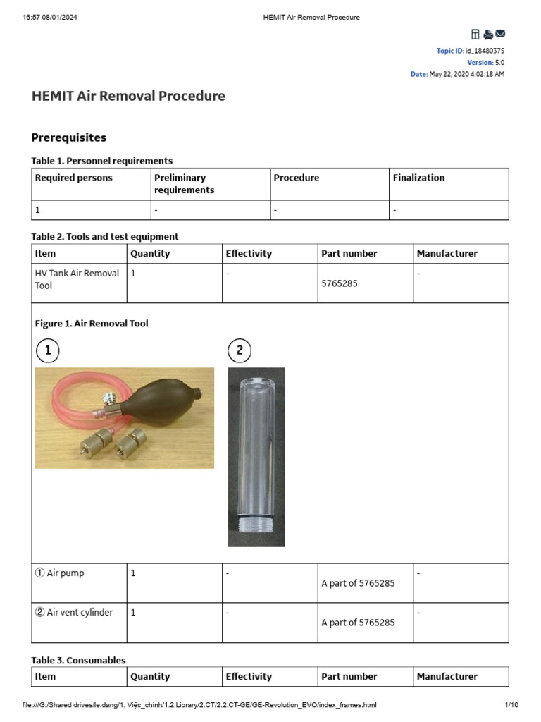 HEMIT Air Removal Procedure - GE | PDF | Valve | Screw