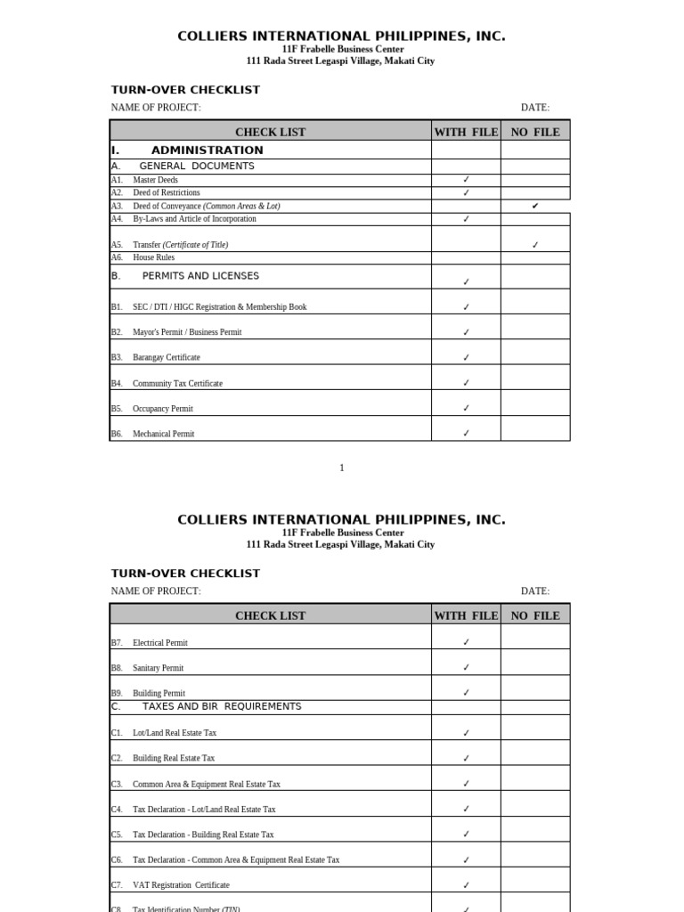 Comprehensive Project Turnover Checklist | PDF | Value Added Tax | Receipt