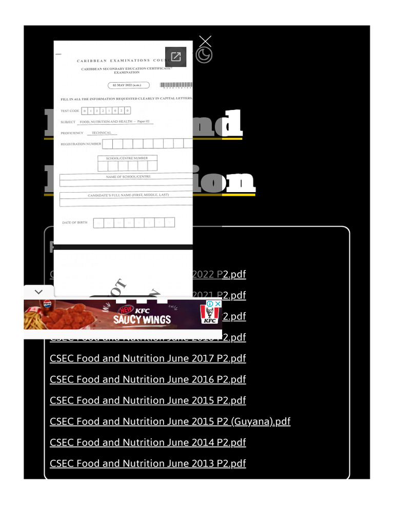 CSEC Food and Nutrition - CXC Prep | PDF