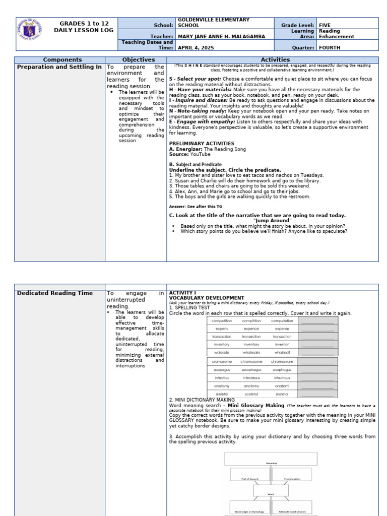 W6 Q4 Cuf Reading Enghancement - Eng 5 | PDF | Reading Comprehension | Learning