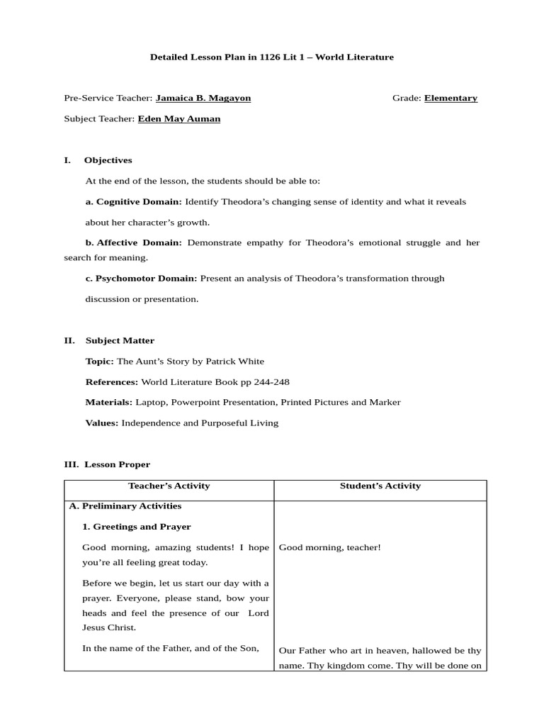 Jamaica's Lesson Plan World Lit | PDF | Lord's Prayer | Cognition