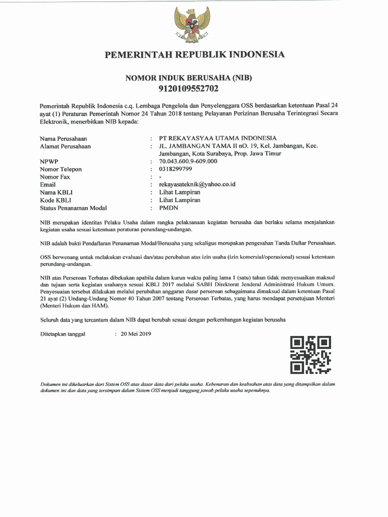 NIB Pengganti TDP | PDF