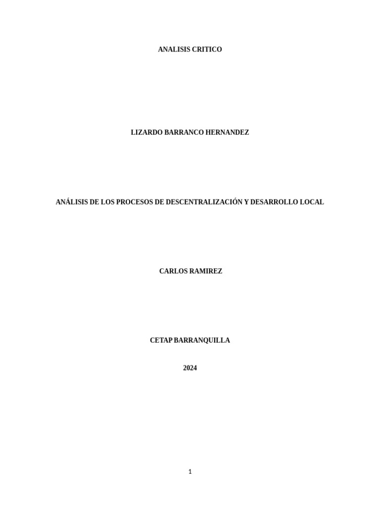 Ensayo 1 Descentralizacion LIZARDO | PDF | Descentralización | Corrupción política
