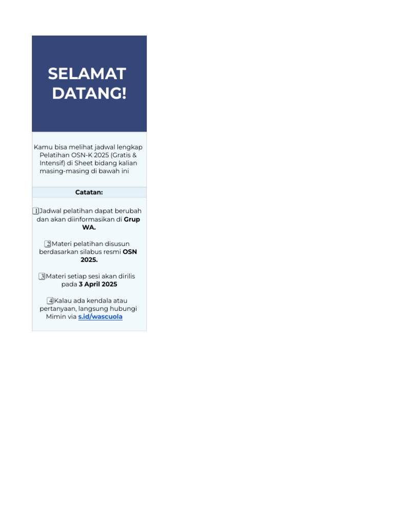 Jadwal Pelatihan OSN-K 2025 Scuola Episode 2 | PDF