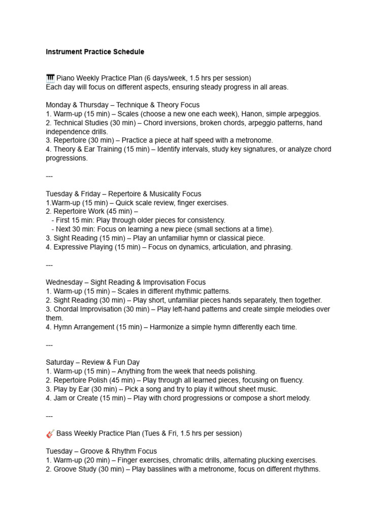 Instrument Practice Schedule | PDF | Chord (Music) | Musical Techniques