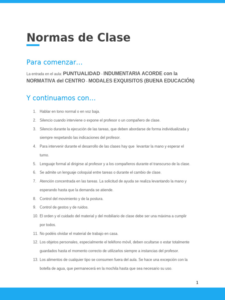 Normas de Conducta en el Aula | PDF