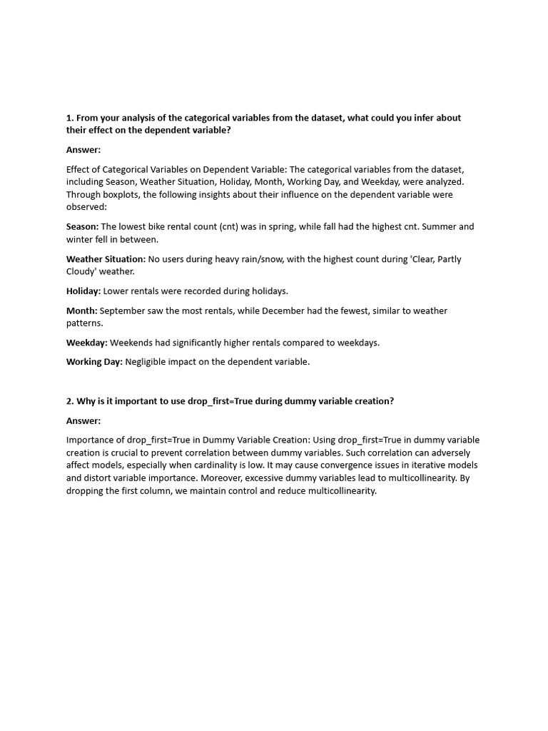 Linear Regression Assignment_Subjective | PDF | Dependent And Independent Variables | Linear ...