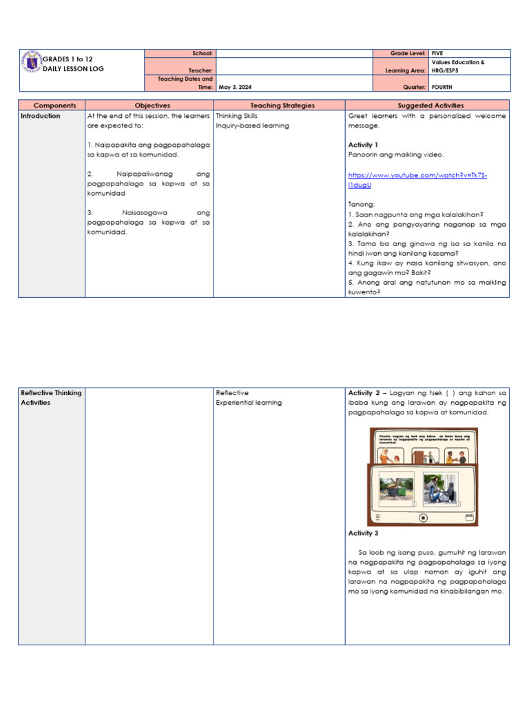 W5-Q4-Esp 5-Catch-Up-Friday-Values-Education-Hrg | PDF