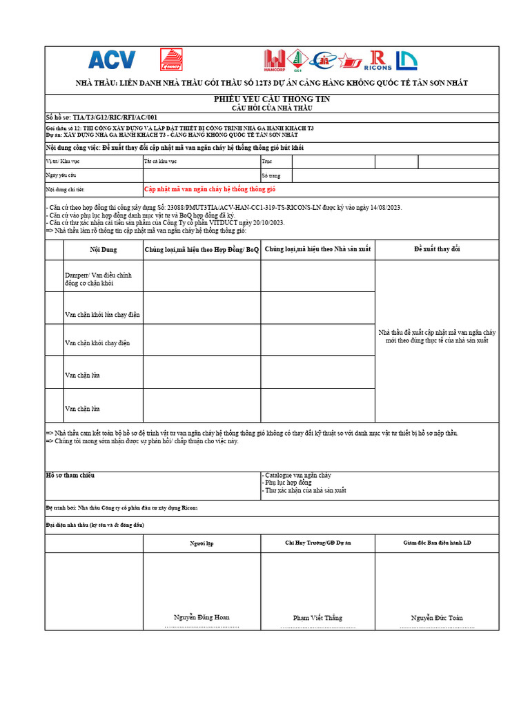 TIA-T3-G12-RIC-RFI-AC-001 Thay Đ I Mã Van Ngăn Cháy (File G P) | PDF