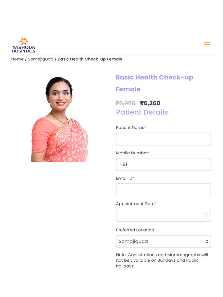 Basic Female Health Checkup Package at Yashoda Hospitals, Somajiguda ...