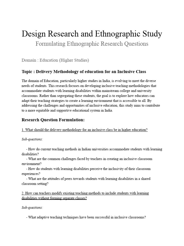 Formulating Research Questions - Tanisha, Siddhi, Janaki - CDB | PDF | Inclusion (Education ...