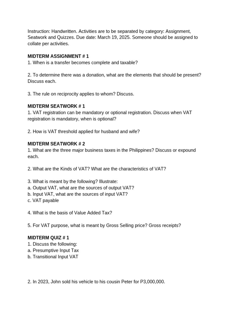 RC Business Tax Midterm Activities | PDF