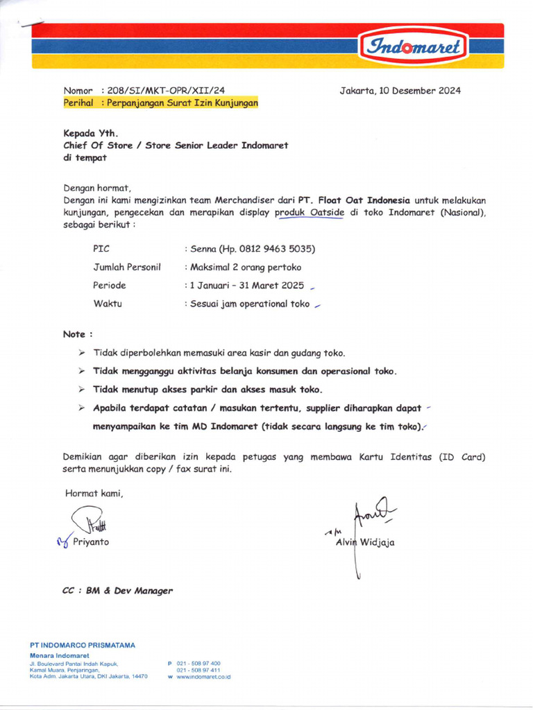 208 Perpanjangan Kunjungan PT Float Oat Indonesia | PDF