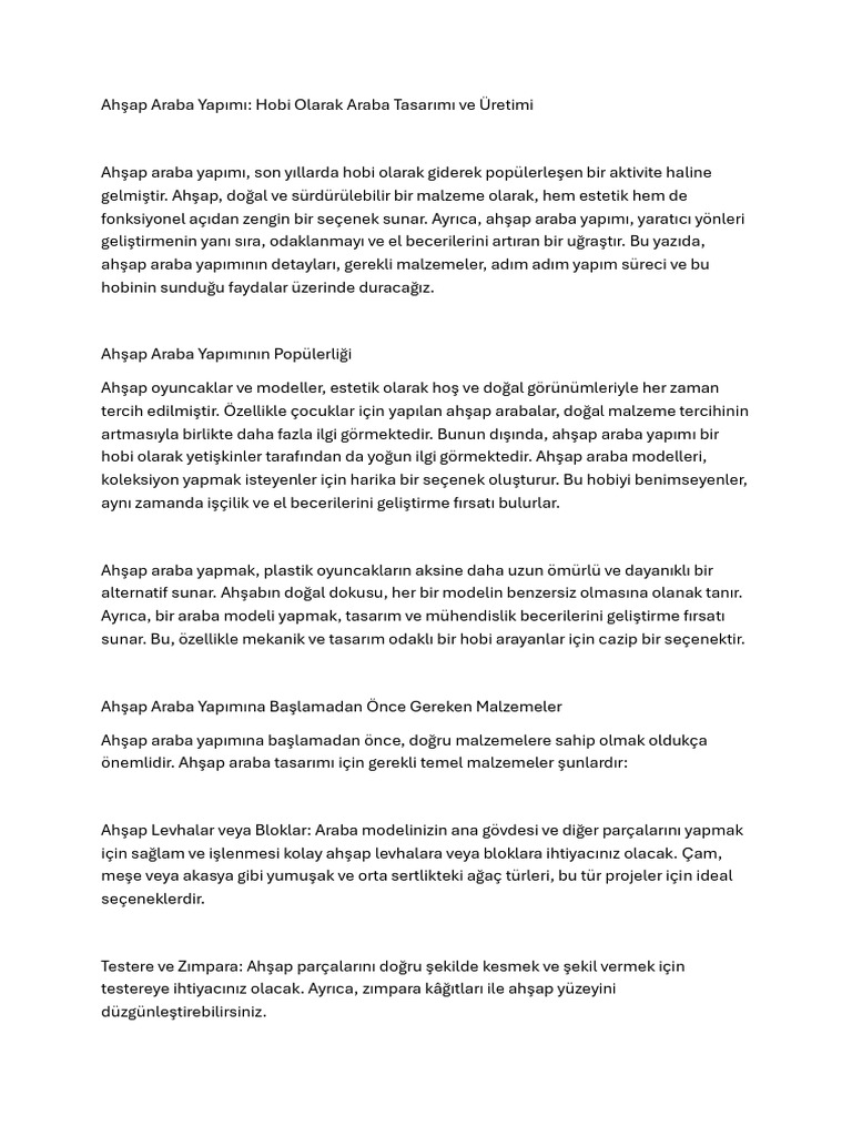 Ahşap Araba Yapımı | PDF