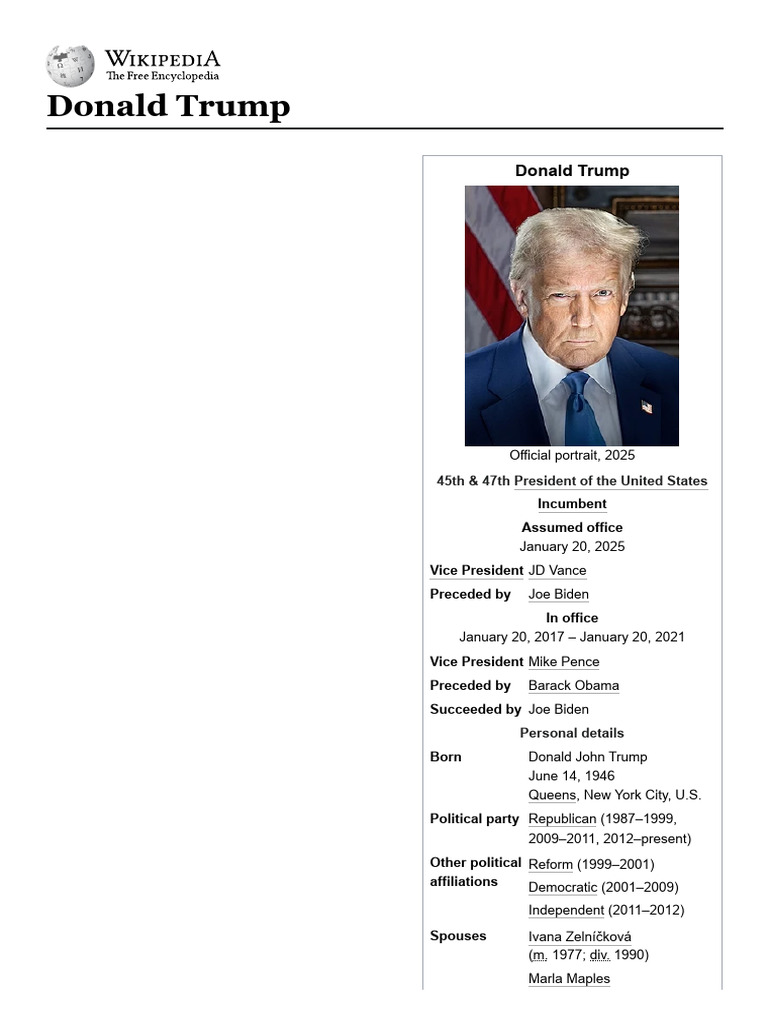 Donald Trump - Wikipedia | PDF