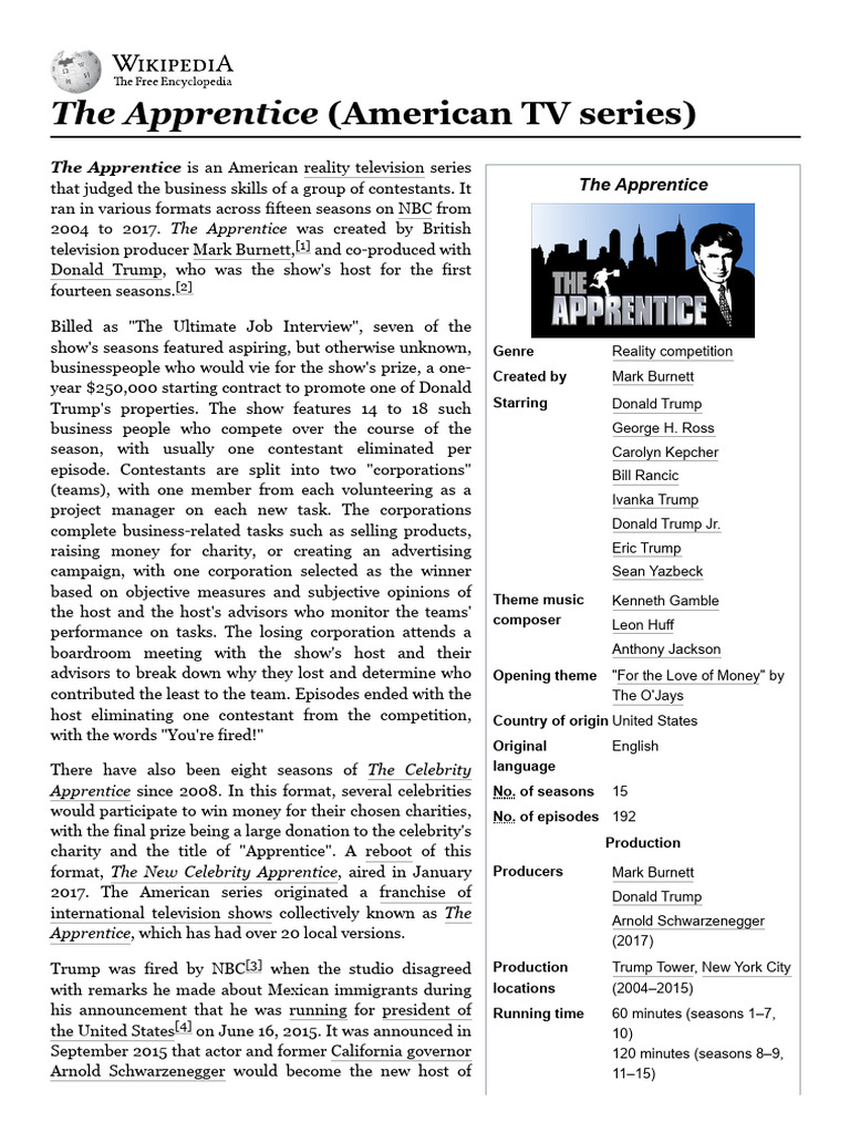 The Apprentice (American TV series) - Wikipedia | PDF | Trump Family | Donald Trump