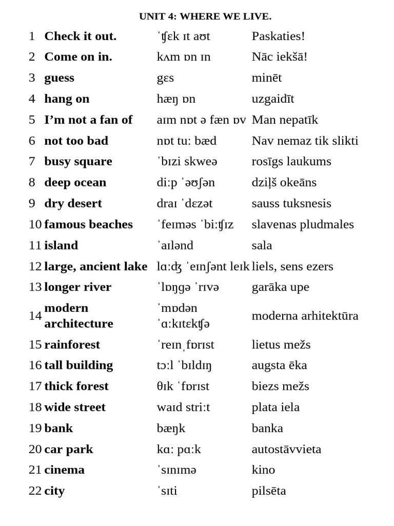 UNIT 4 - Vocabulary | PDF