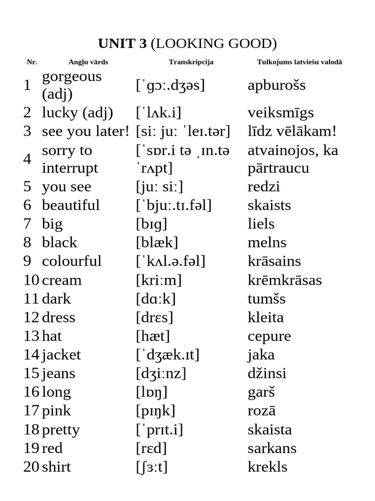UNIT 3 - Vocabulary | PDF