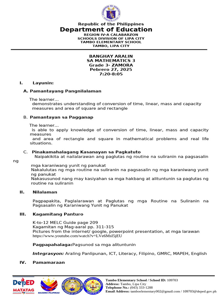 DLP COT Math 3 Week 3 Q4Paglutas NG Routine | PDF