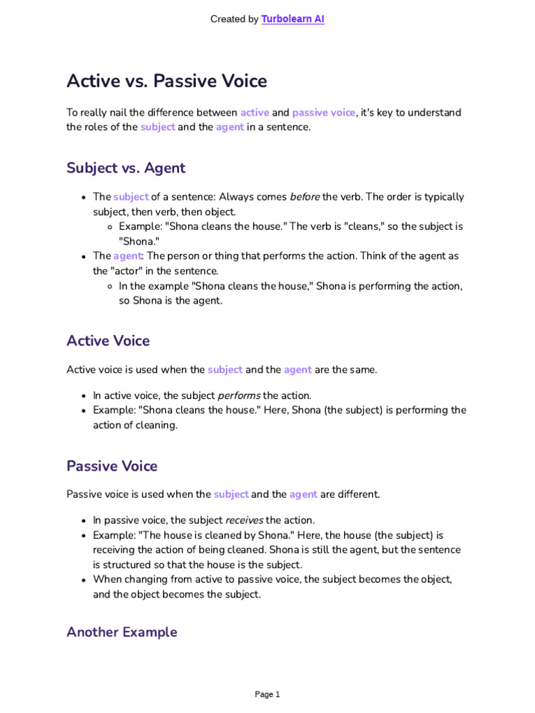 Understanding Active and Passive Voice | PDF | Subject (Grammar ...