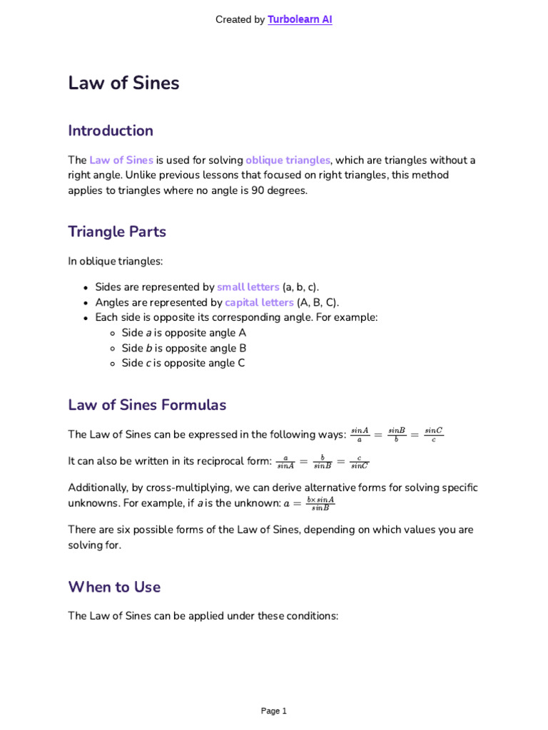 Law of Sines and The Ambiguous Case | PDF | Trigonometric Functions ...