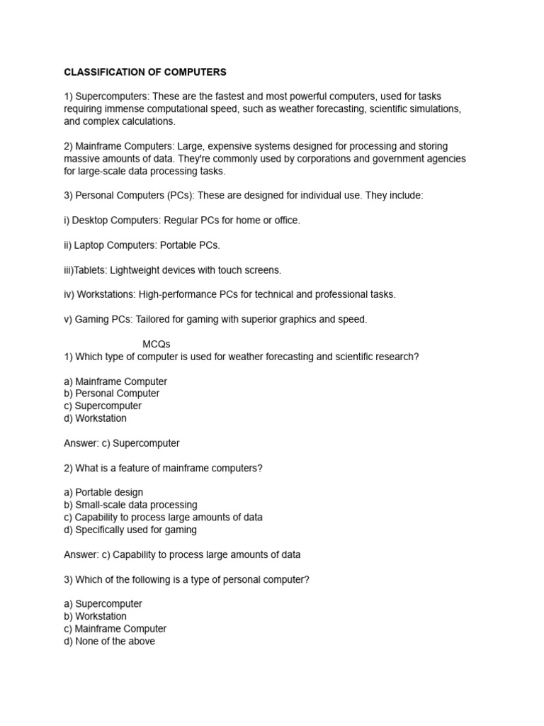 Types of Computers Explained | PDF | Personal Computers | Desktop Computer