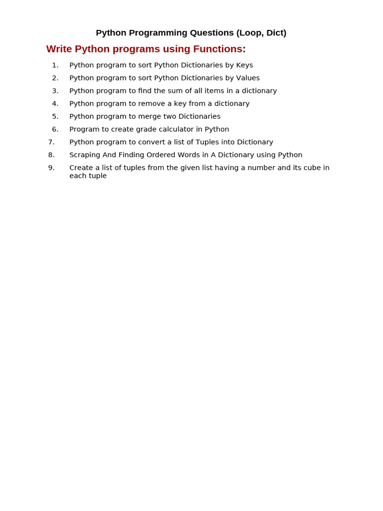 Assignment-3 (Loop, Dict, Functions) | PDF