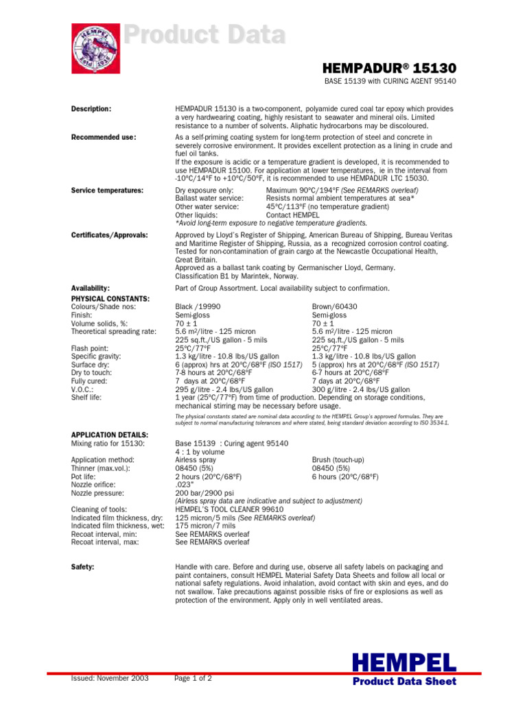 PDS of Paint - Hempadur 15130 | PDF | Paint | Abrasive