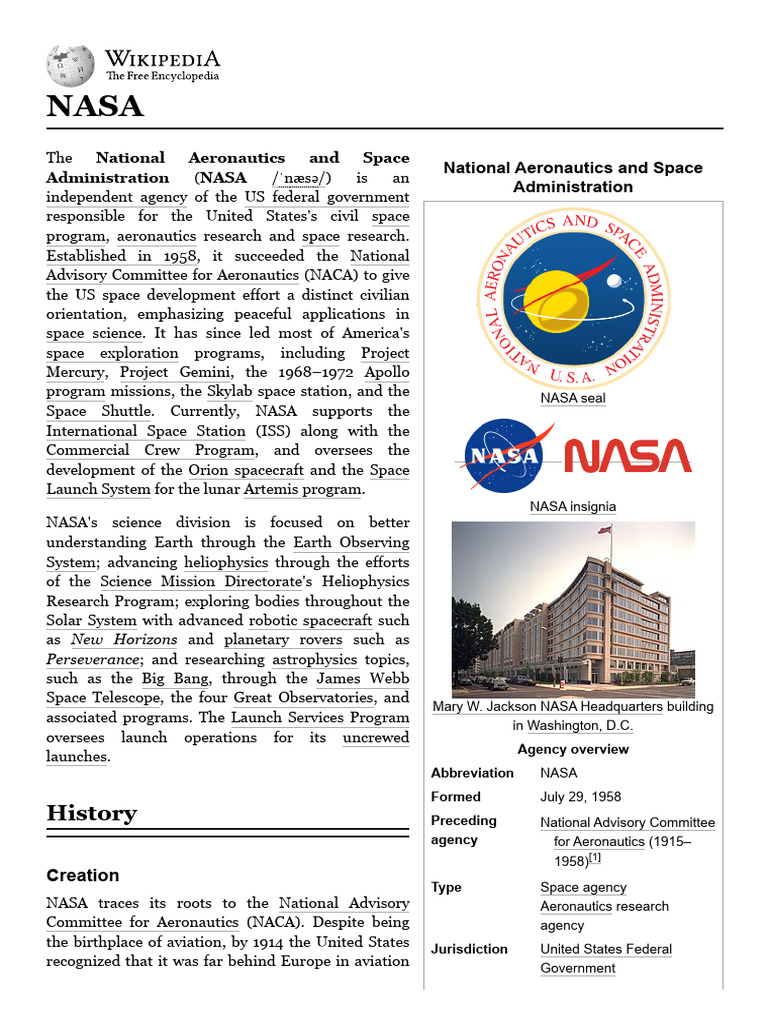 NASA - Wikipedia | PDF | Nasa | Apollo Program
