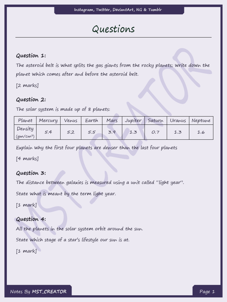 Solar System and Stellar Concepts Quiz | PDF | Planets | Solar System