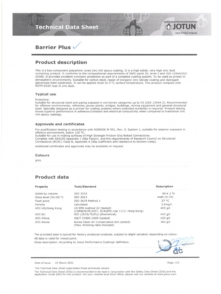 PDS Jotun-Barrier Plus - Signed | PDF