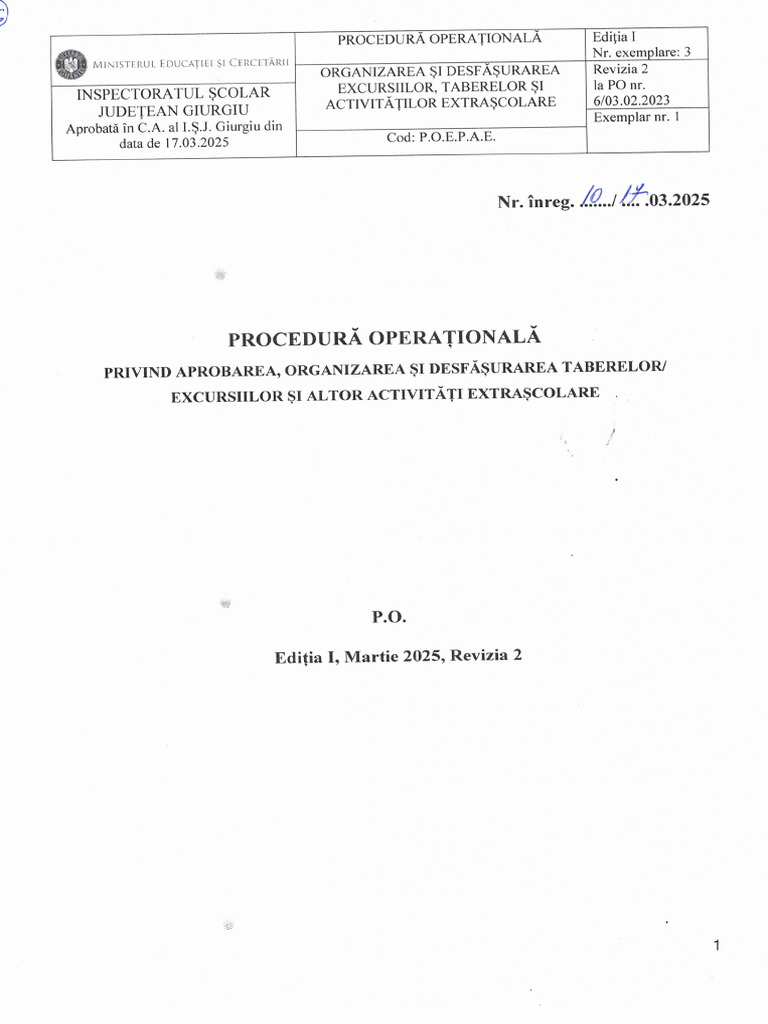 Procedura_excursie_2025 Revizia 2 valabil ISJ GIURGIU | PDF