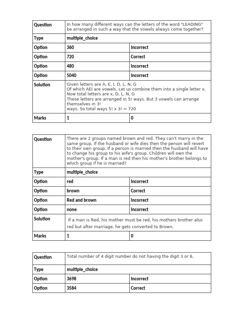 Permutation and Combinations - Quiz 3 | PDF | Multiple Choice | Mathematics
