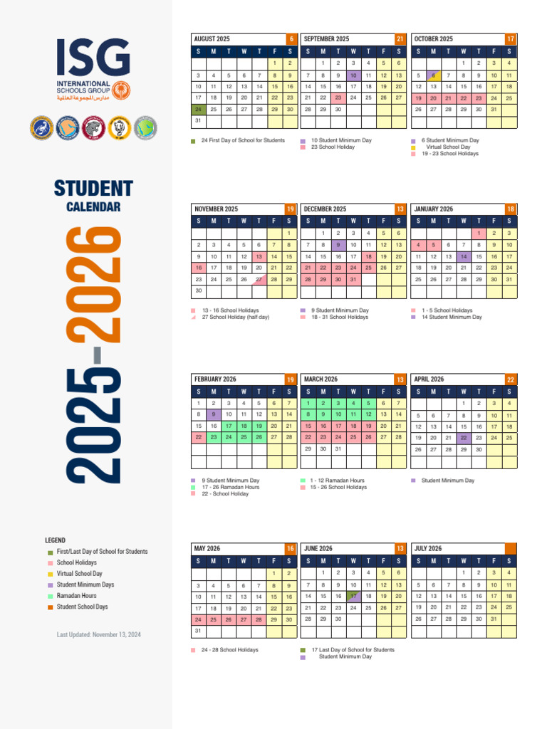 2025-26 ISG Student Calendar | PDF | Educational Stages | Higher Education