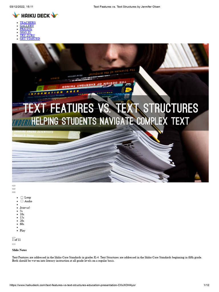 Text Features vs. Text Structures by Jennifer Olsen | PDF | Human ...
