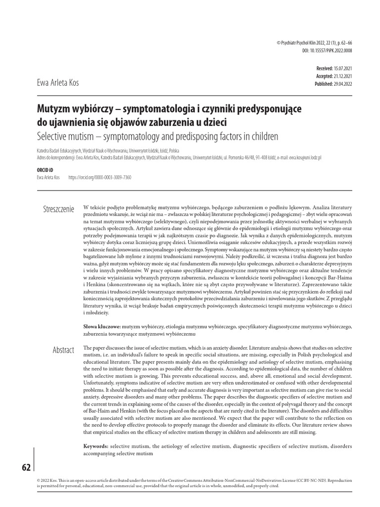 Selective Mutism - Symptomatology and Predisposing Factors in Children ...