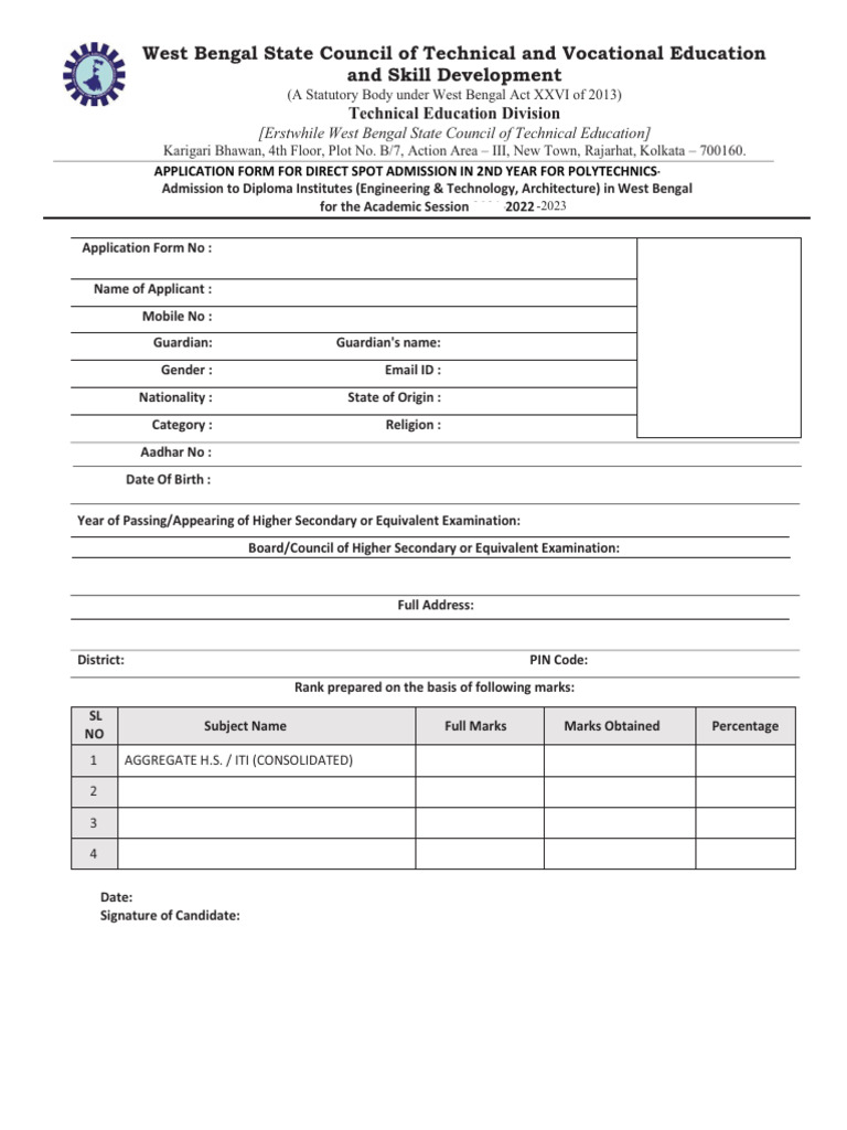2nd Year Polytechnic Admission Form 2023 | PDF