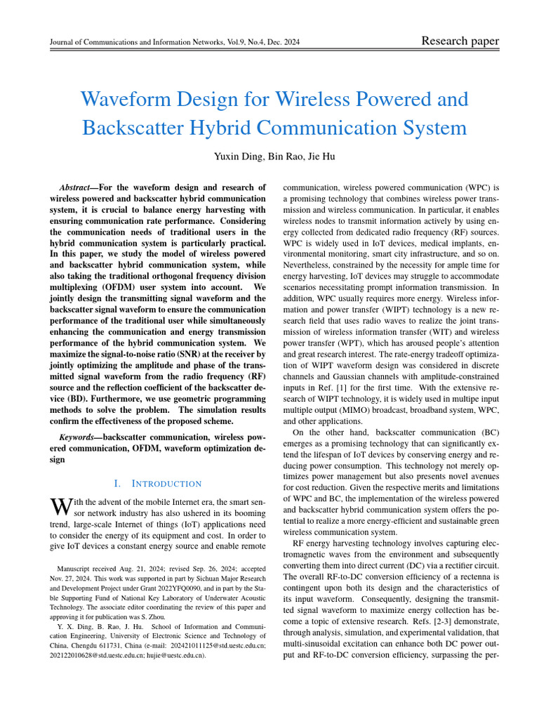 Waveform Design For Wireless Powered and Backscatter Hybrid Communication System | PDF ...