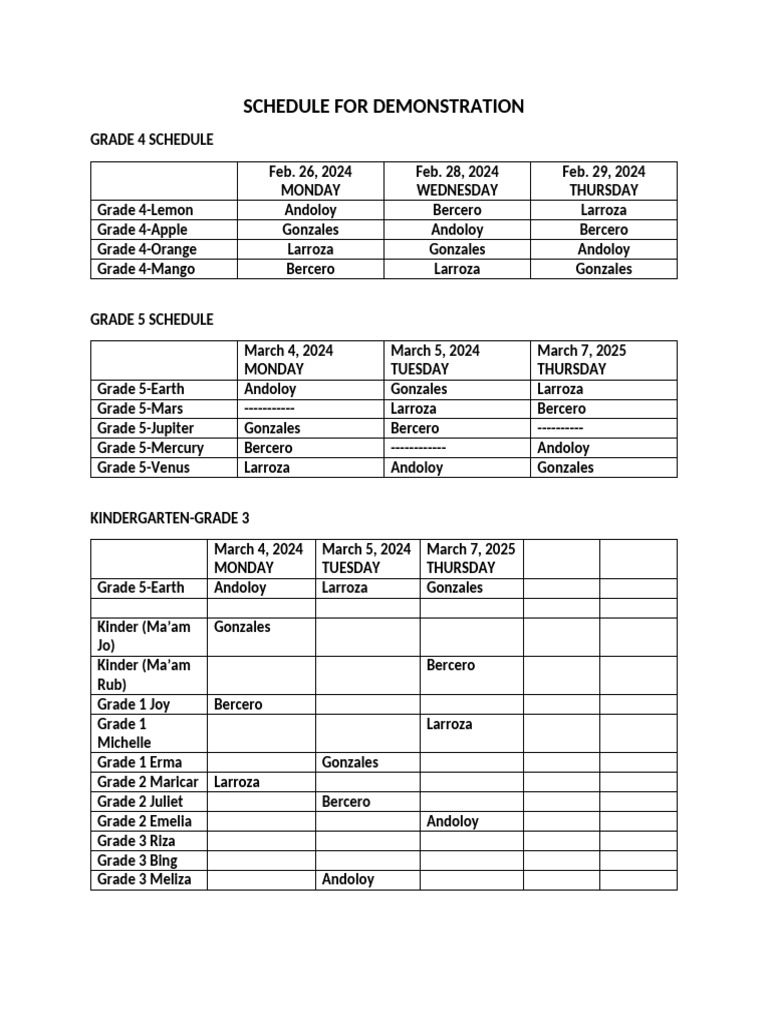 Schedule For Demonstration | PDF