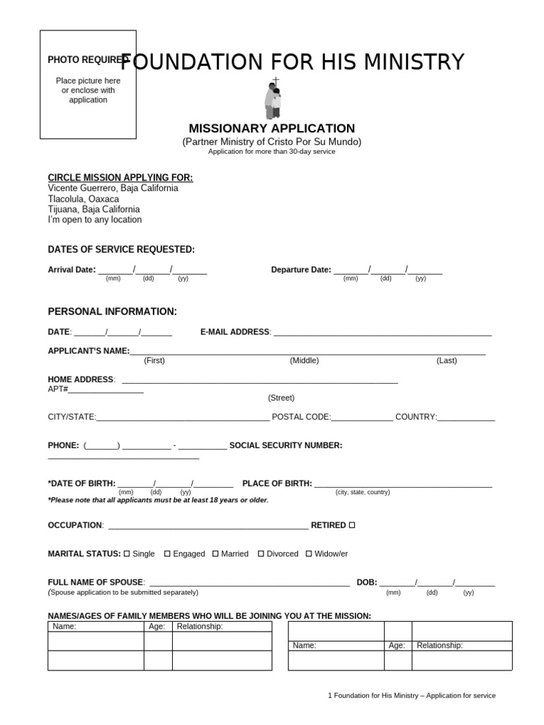 FFHM Missionary Application Form | PDF | Jesus | Ministry Of Jesus