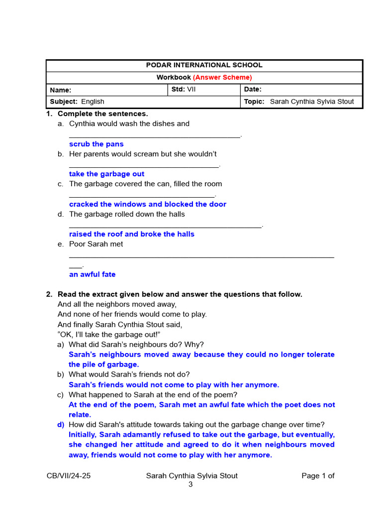 AS - WB - CB - VII - Eng - Sarah Cynthia Sylvia Stout | PDF | Reuse ...