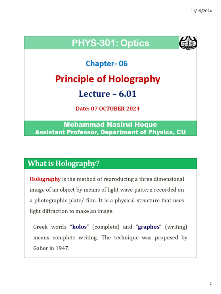 Holography | PDF | Holography | Interferometry