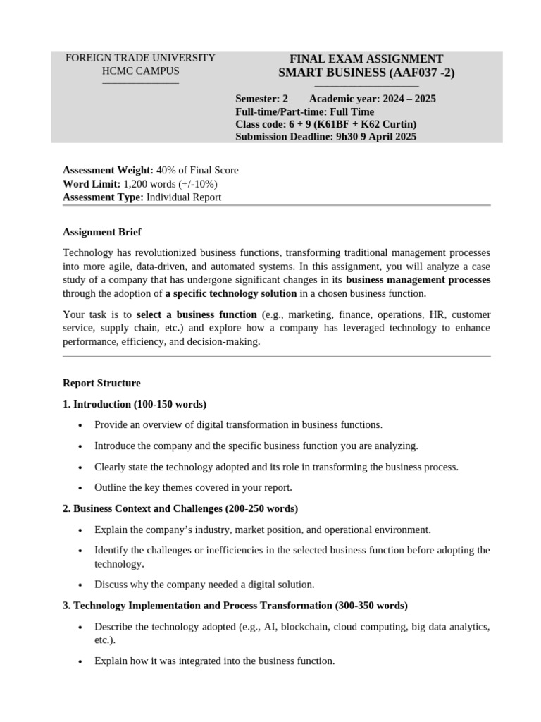 Smart Business 2025 Assignment 2 | PDF | Business Process | Citation