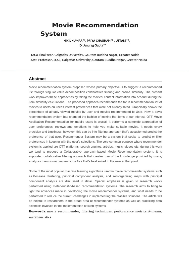 Movie Recommendation System | PDF | Information Science | Computing