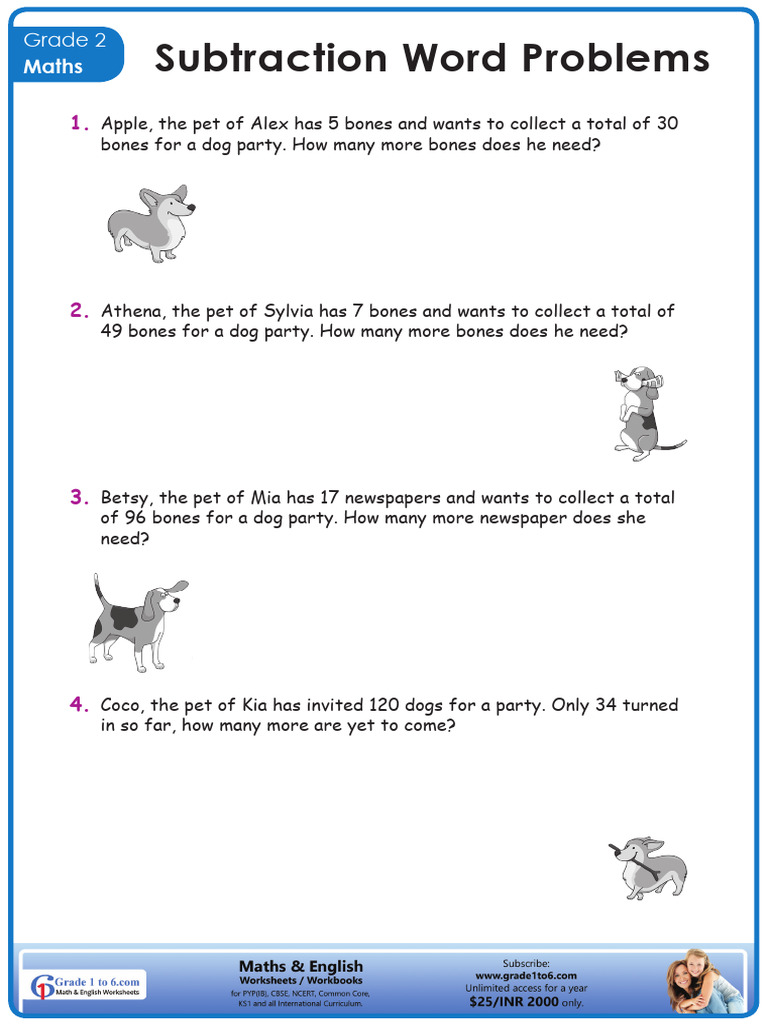 Subtraction Word Problems | PDF