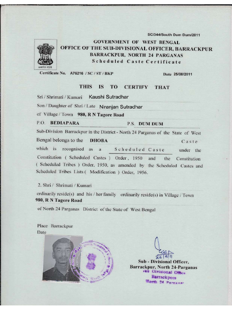 Kaushik Sutradhar SC Certificate | PDF