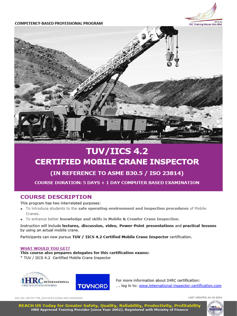 1.tuv Iics 4.2 14-18april | PDF | Crane (Machine) | Fee