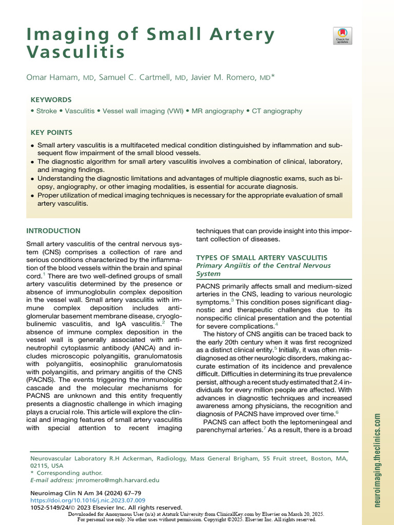 Imagingofsmallartery Vasculitis: Omar Hamam,, Samuel C. Cartmell ...