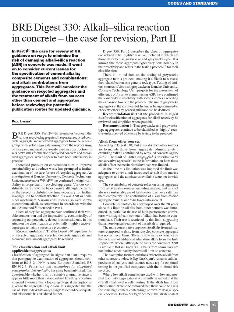 Revision of BRE Digest 330 on ASR | PDF | Concrete | Cement