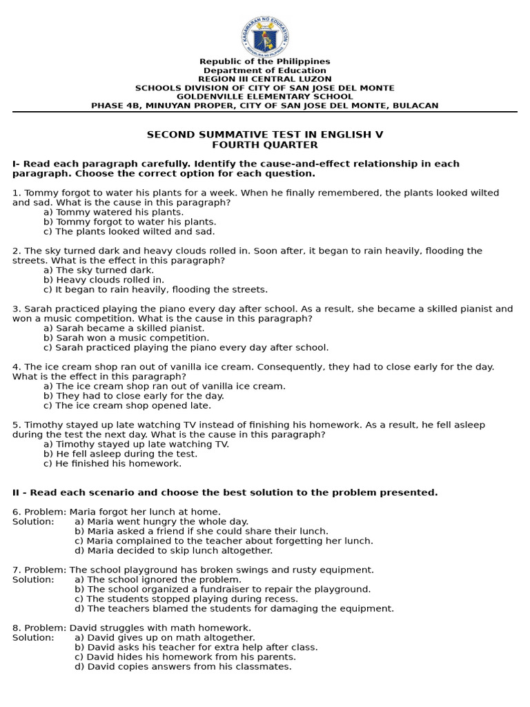 Q4 2nd SUMMATIVE TEST IN ENGLISH V | PDF